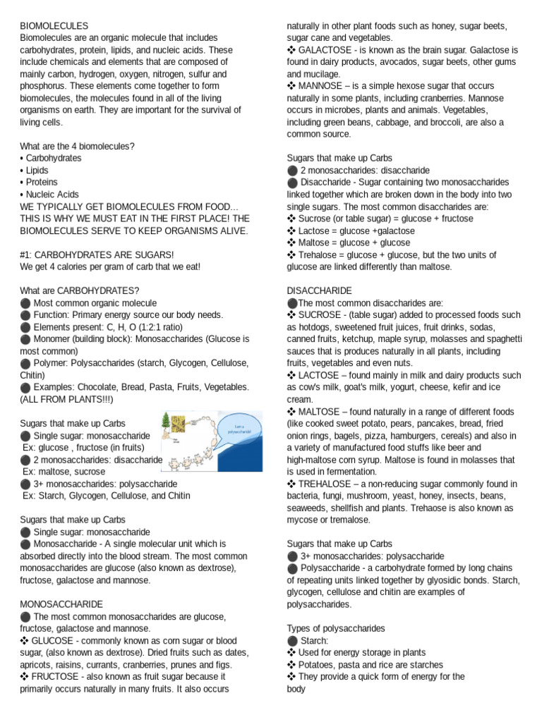 GEN BIO Reviewer | PDF | Carbohydrates | Fat