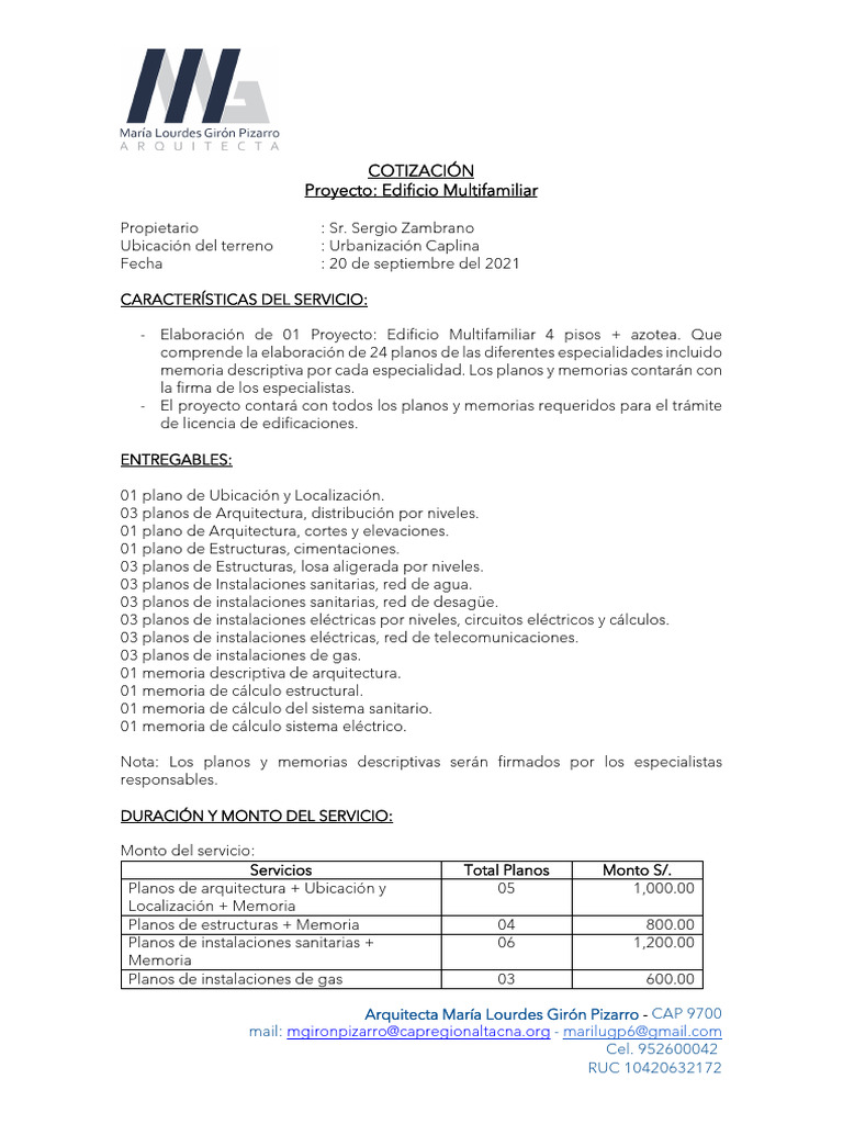 Cotización Proyecto Edificio Multifamiliar | PDF | Bienes raíces