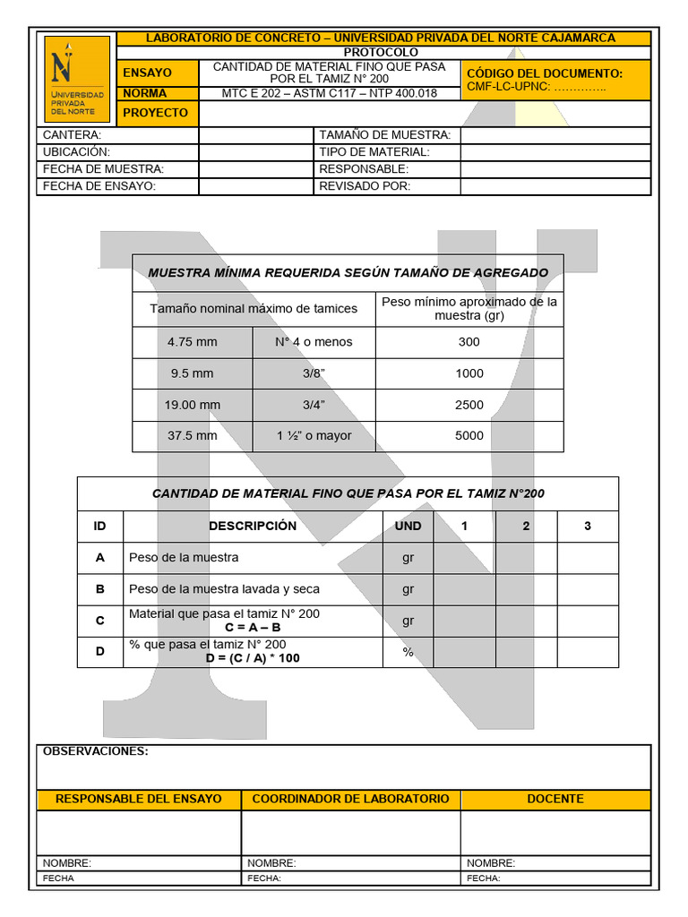 1.1 Cantidad de Material Fino Que Pasa Por El Tamiz #200 | PDF