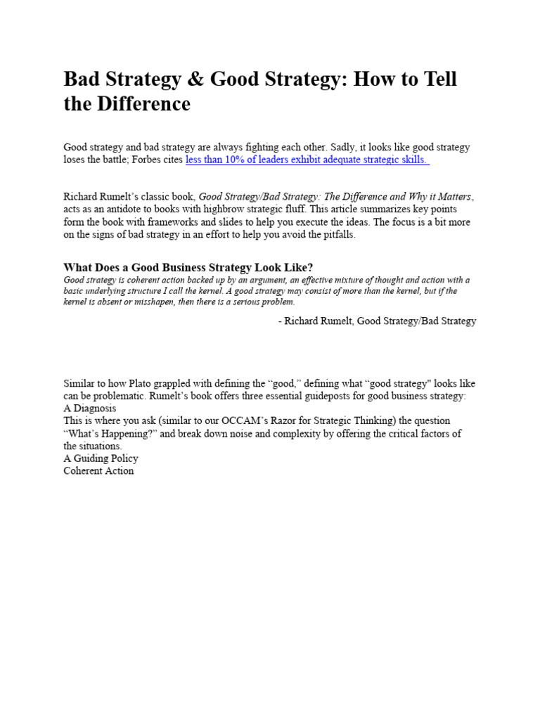 Good vs. Bad Strategy Explained | PDF | Strategic Management ...
