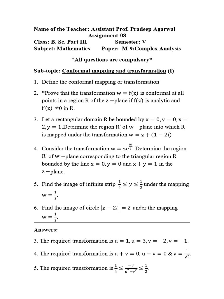 Assignment 08 - Conformal Mapping and Transformation (I) | PDF