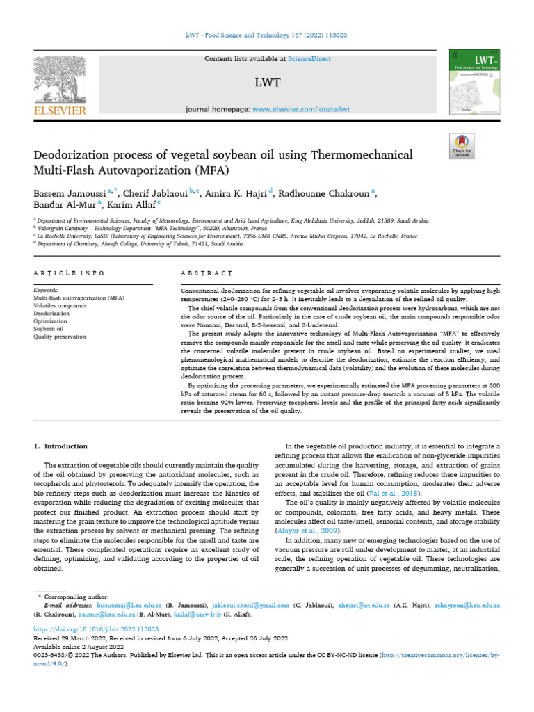 21-Deodorization Process of Vegetal Soybean Oil Using Thermomechanical | PDF | Chromatography ...