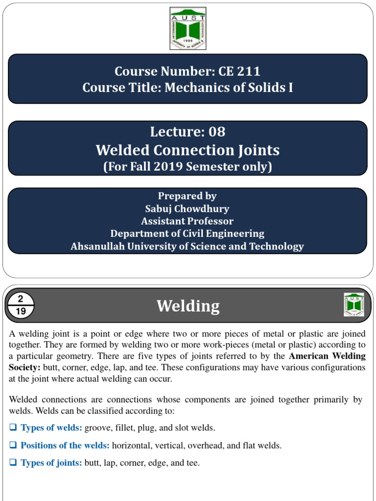 CE 211 Lecture 08 Welded Joints | PDF | Welding | Construction