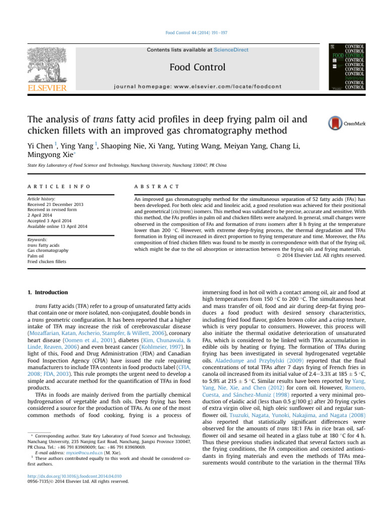 The Analysis of Trans Fatty Acid Profiles in Deep Frying Palm Oil and ...