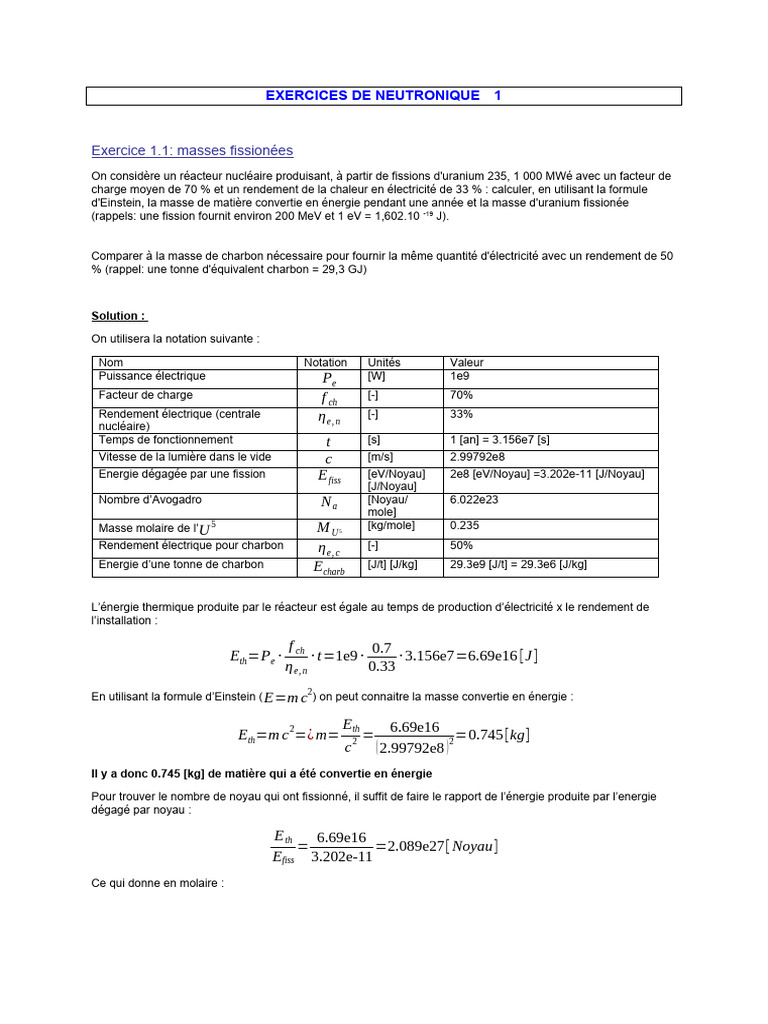 Exercices TP1 Solutions | PDF | Fission nucléaire | Plutonium