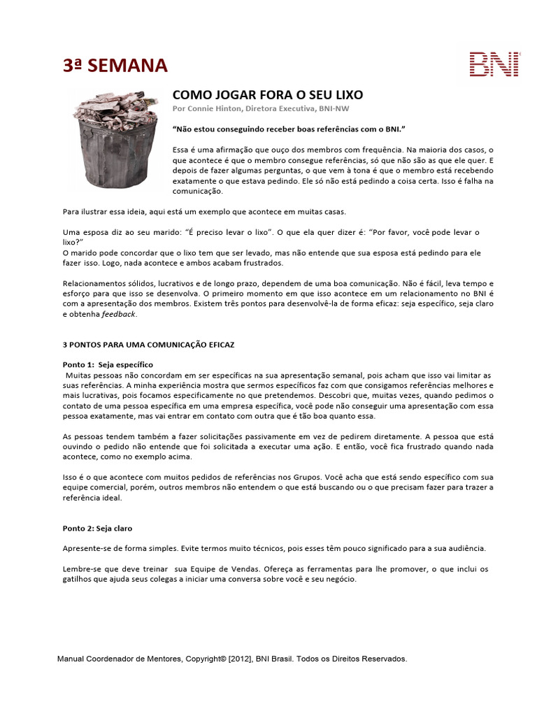 BNI Semana 3 - Programa de Mentor | PDF | Comentários | Comunicação