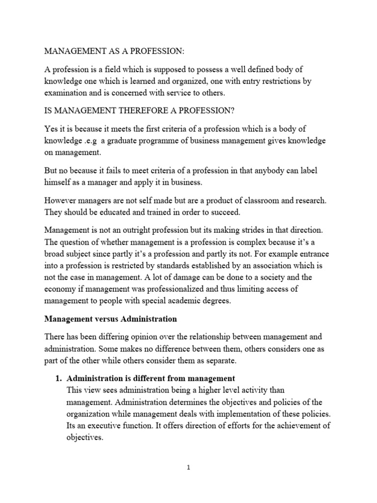 Management as a Profession Explained | PDF | Profession | Leadership