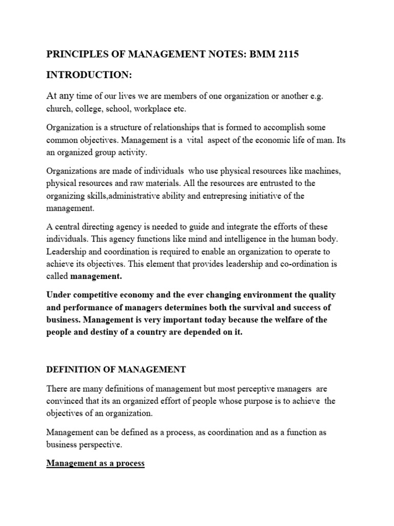 Principles of Management Notes 2020 First Years | PDF | Leadership | Goal