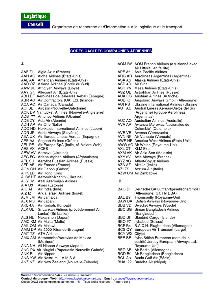 Codes OACI Compagnies Aeriennes PDF Compagnies A riennes Aviation