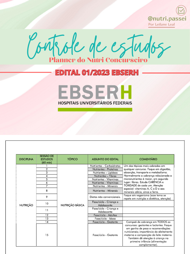 Cronograma de Estudos Ebserh | PDF Cronograma de Estudos Ebserh | PDF