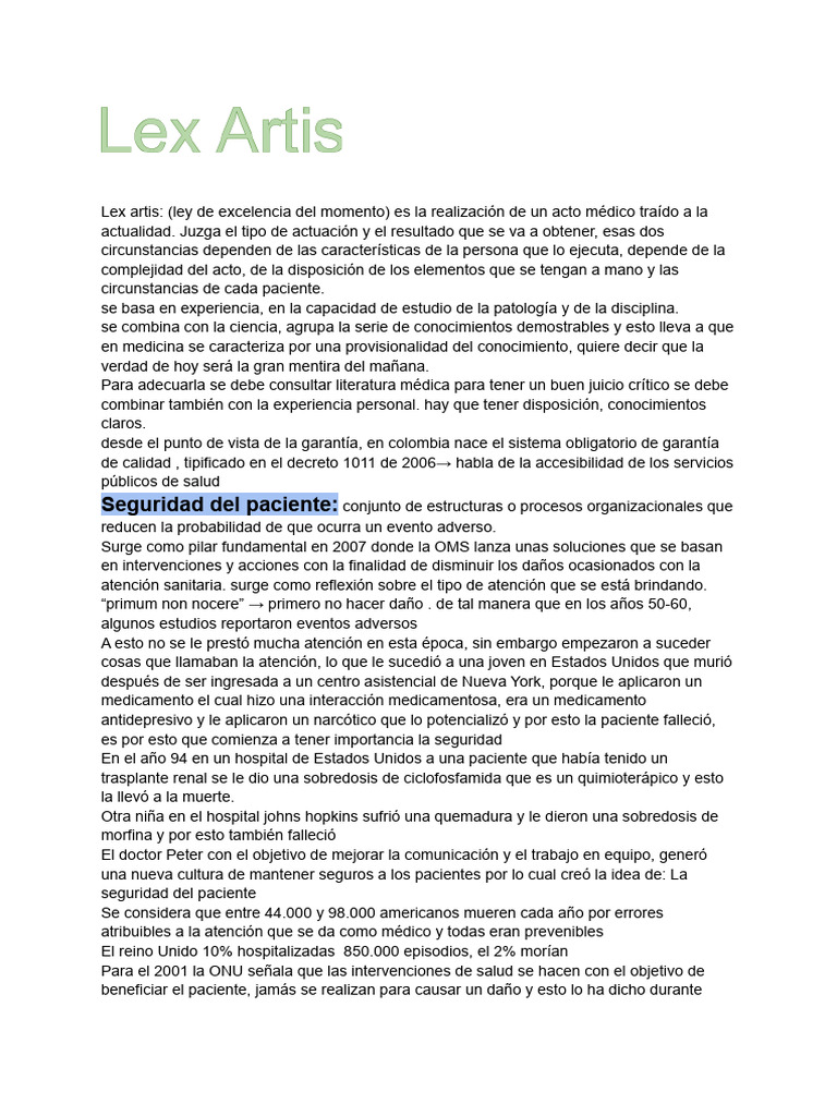 Lex Artis-Seguridad Del Paciente - Evento Adverso | PDF | Seguridad del paciente | Efecto adverso