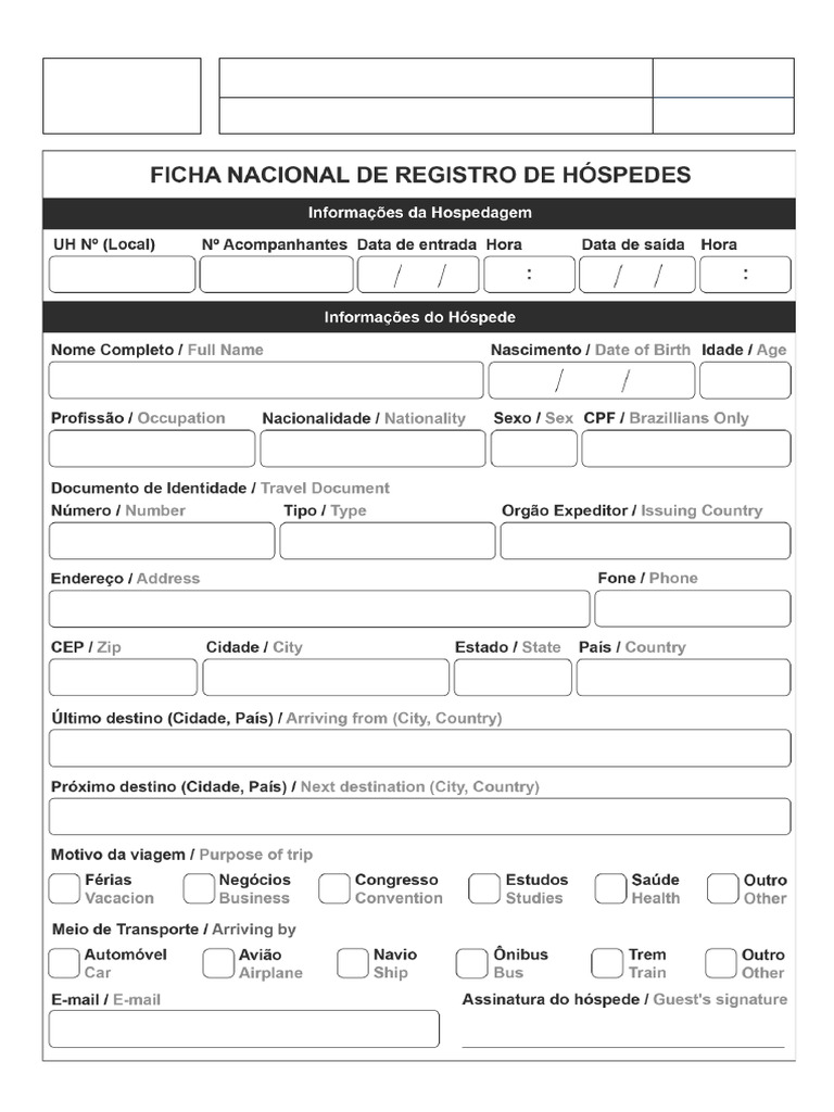 Ficha Nacional de Registro de Hospedes | PDF