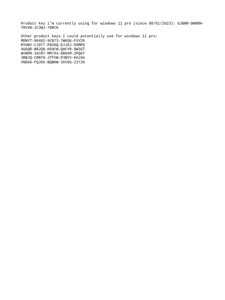 Windows 11 Pro Product Keys List | PDF