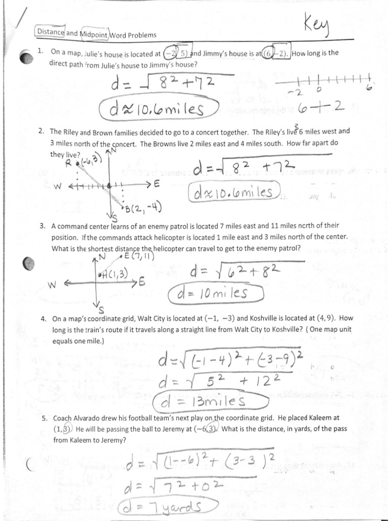 6.5 HW Key Distance and Midpoint Word Problems | PDF