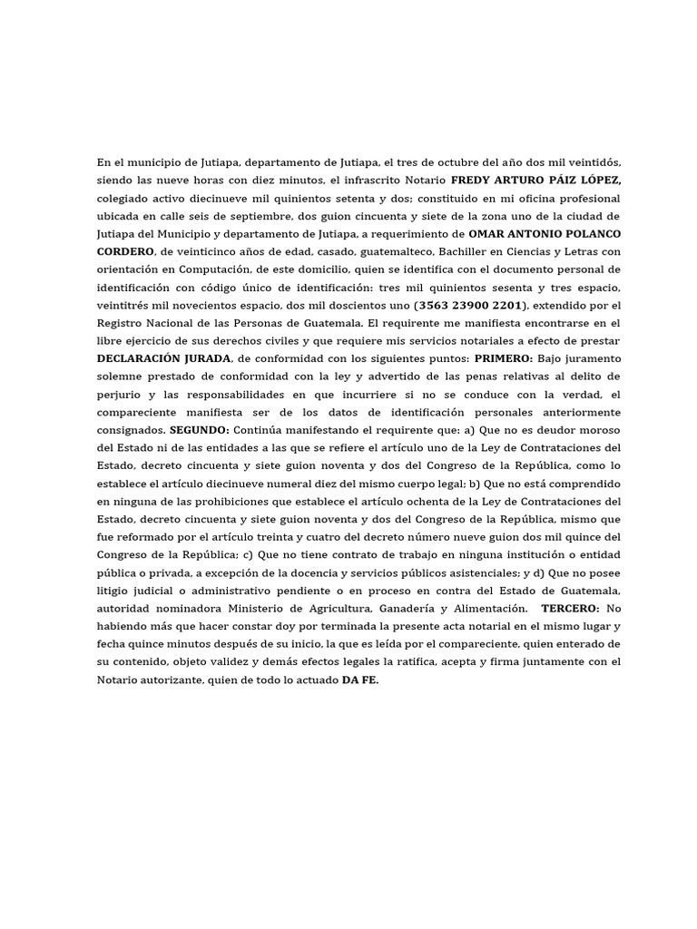 Declaracion Jurada - Omar Antonio Polanco - 01-08-2022 | PDF | Justicia ...
