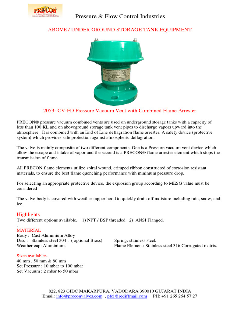 Catalog 2053-CV-FD Vent With Flame Aresstor | PDF