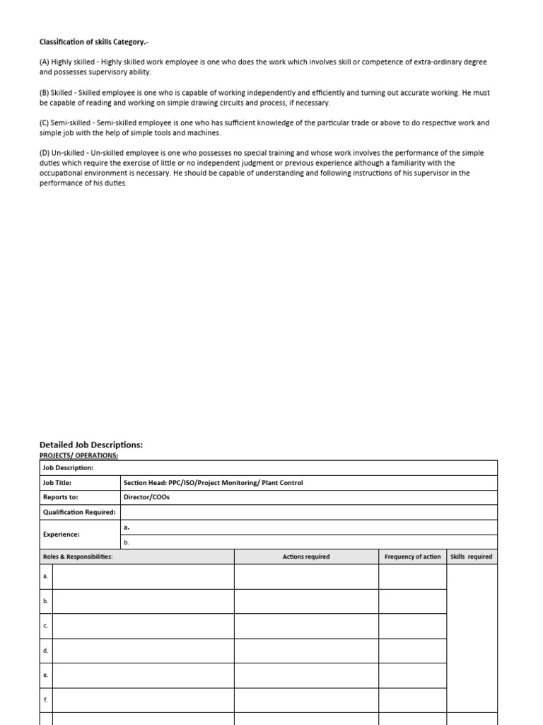 Skill Classification and Job Descriptions | PDF | Supervisor | Labor