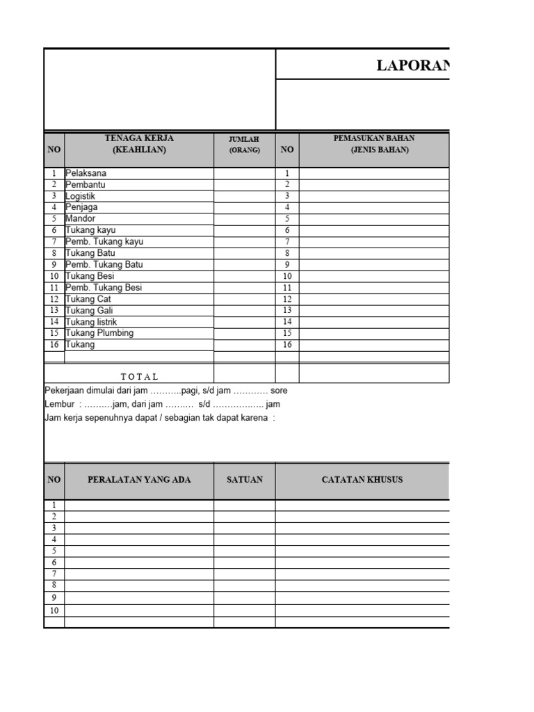 Form Kerja Harian | PDF
