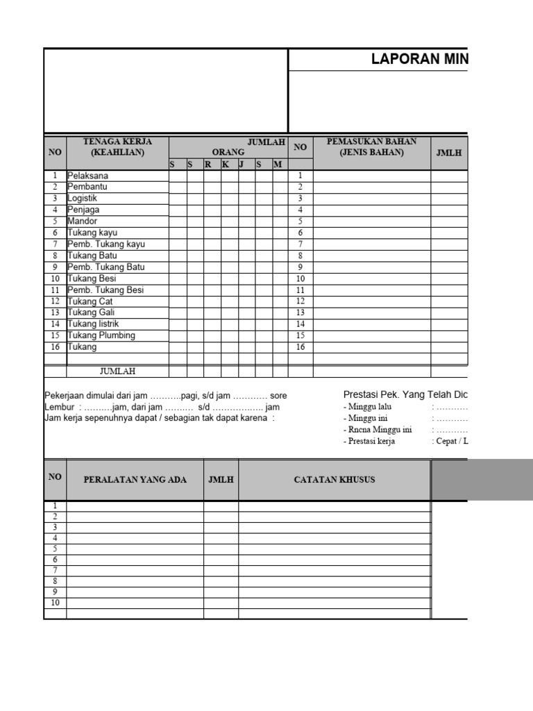 Form Kerja Mingguan | PDF