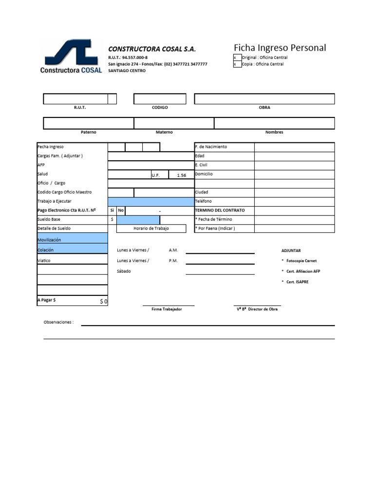 Formato Ficha INGRESO | PDF
