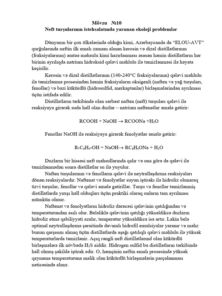 Movzu 10 (2) Neft Turşularının Istehsalında Yaranan Ekoloji Problemlər | PDF