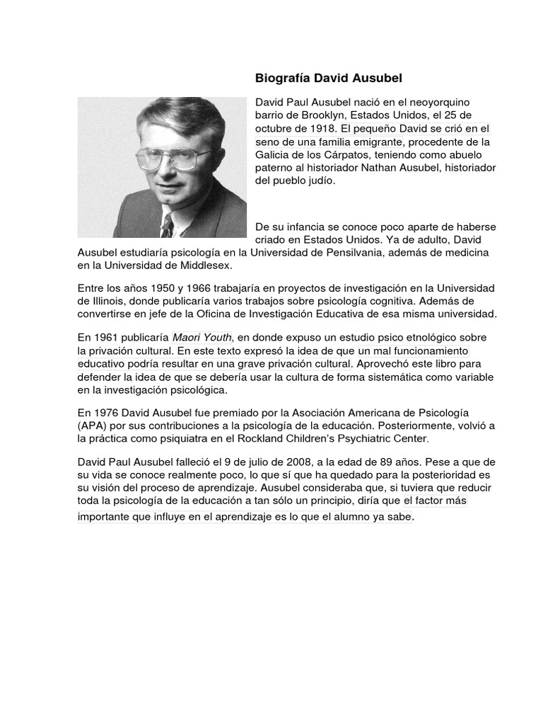 Biografía de David Ausubel | PDF | Aprendizaje | Neurociencia