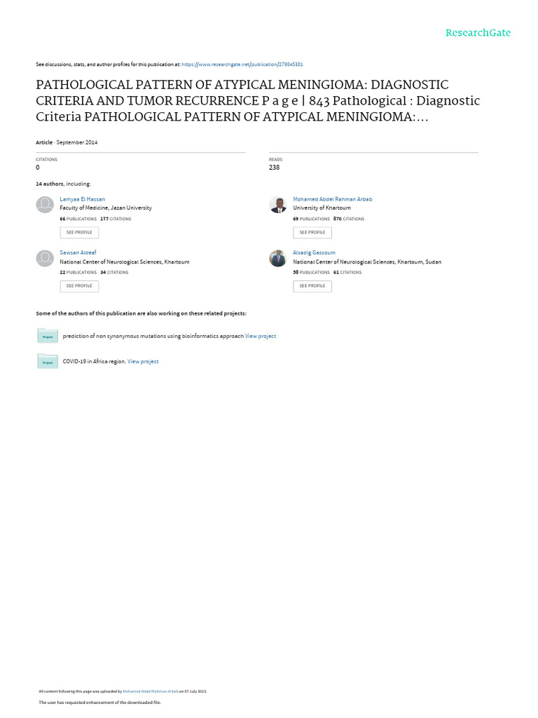 Pathological Pattern of Atypical Meningioma Diagnostic Criteria and ...