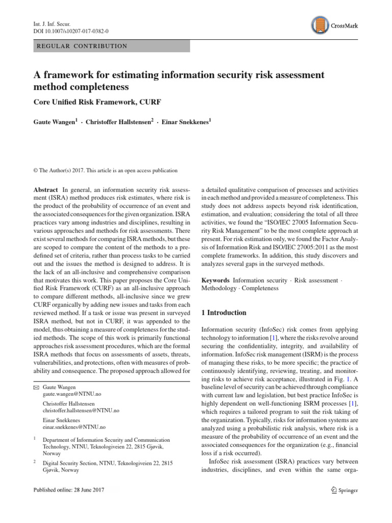 Paper A Framework For Estimating Information Security Risk Assessment