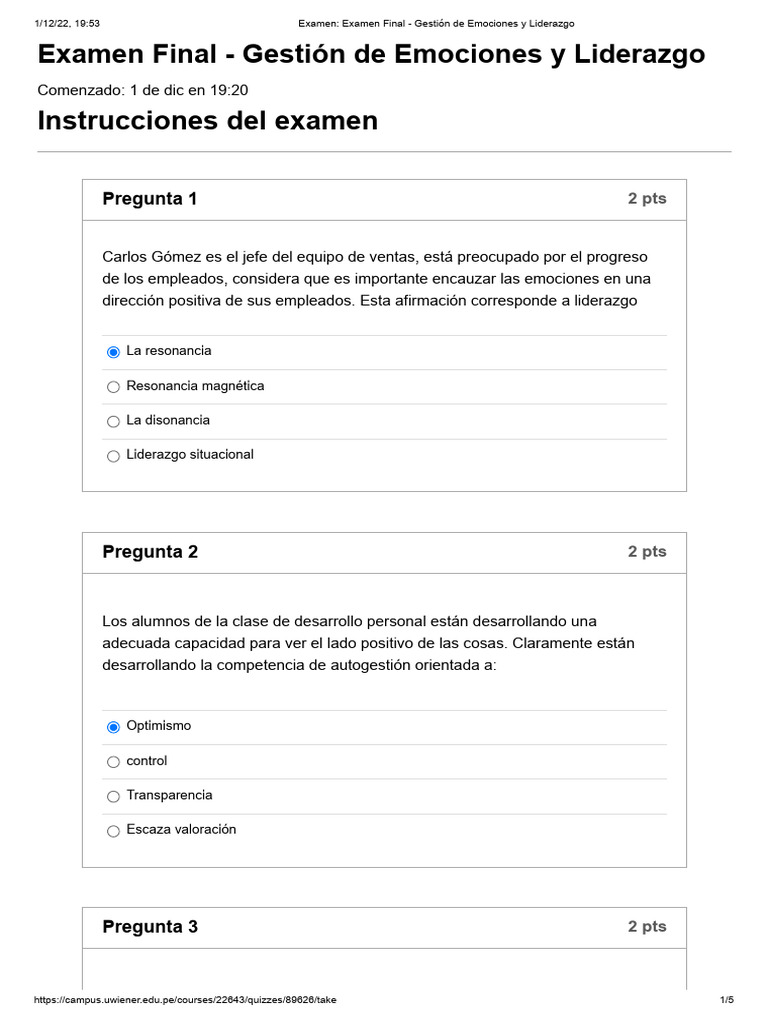 Examen Examen Final Gestión De Emociones Y Liderazgo Descargar 4881