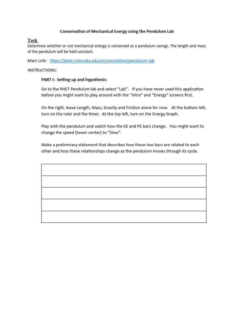 Conservation of Mechanical Energy Using Pendulum | PDF | Pendulum | Nature