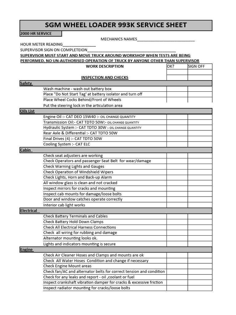 993K Wheel Loader 2000hr Service Guide | PDF | Axle | Truck