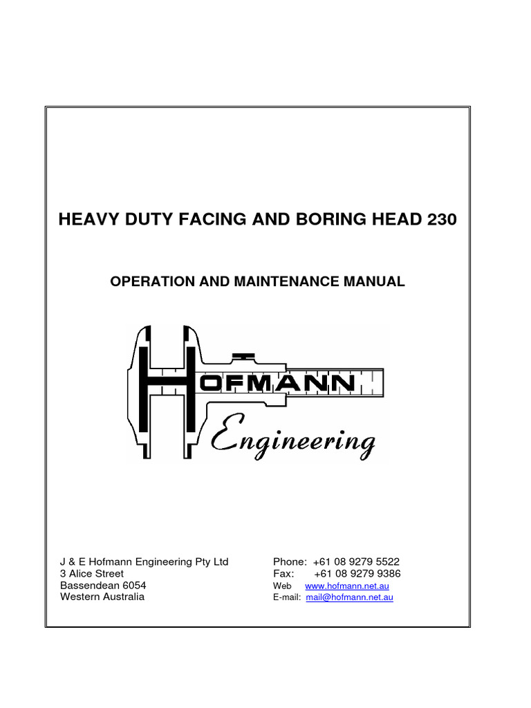 230 Facing Head Manual | PDF | Clutch | Machining