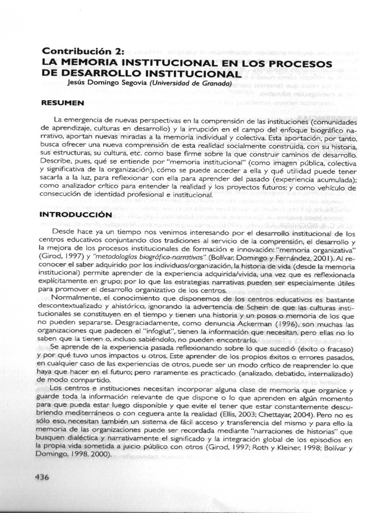 Domigo Segovia - Memoria Institucional en Los Procesos de Desarrollo ...