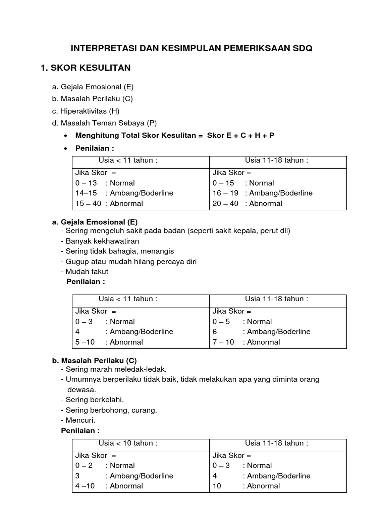 Interpretasi Pemeriksaan SDQ | PDF