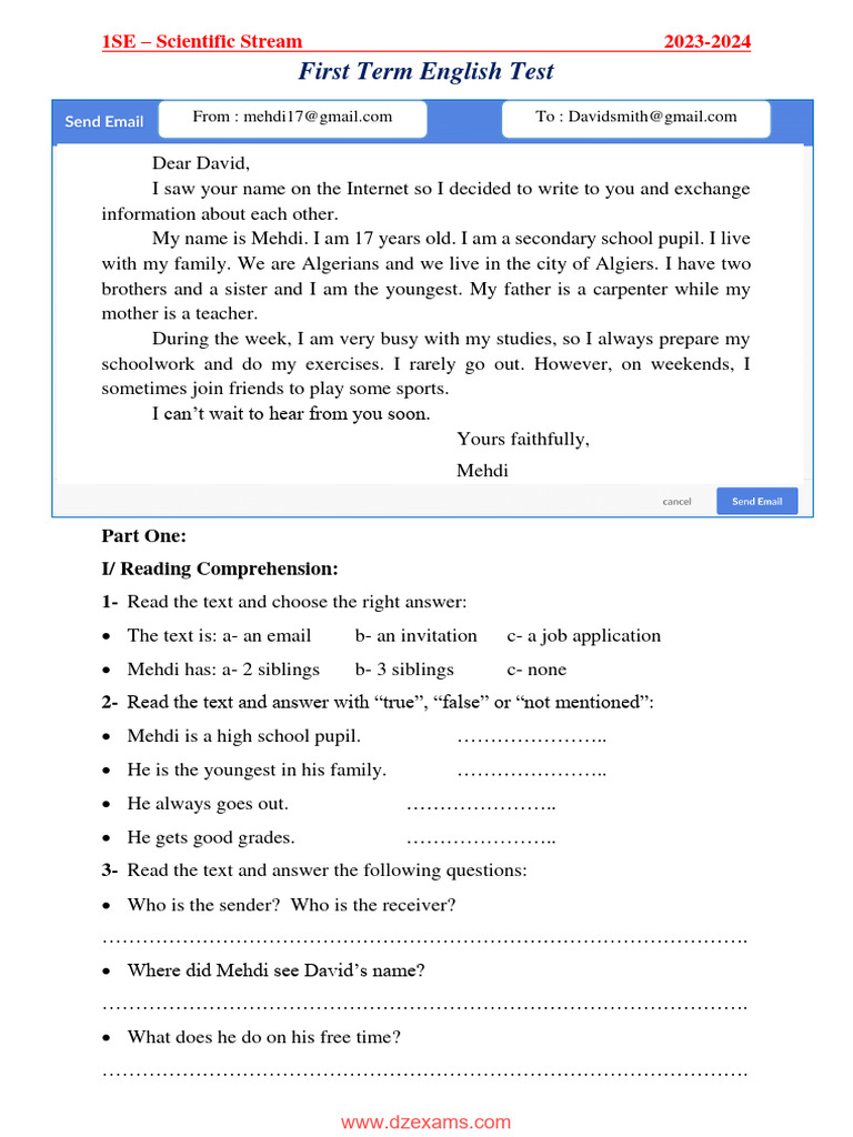English Test for 1AS Students | PDF | Cyberspace | Human Communication