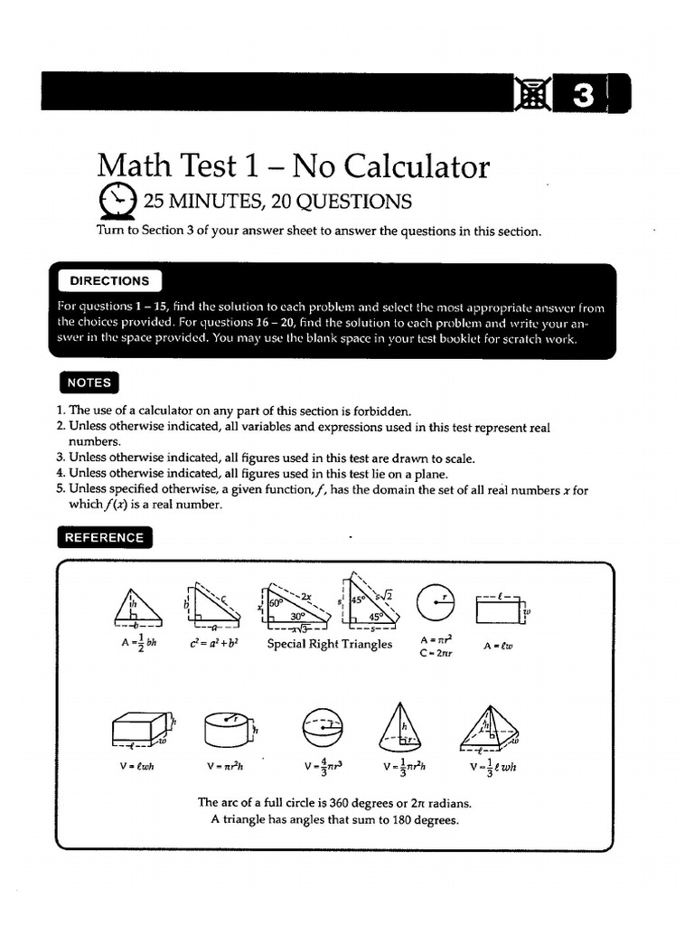 SAT Math Full Practice Test 1-1 | PDF