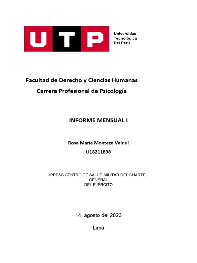 Informe Mensual 1 Ago Set Rosa Maria Monteza | PDF | Trastorno ...