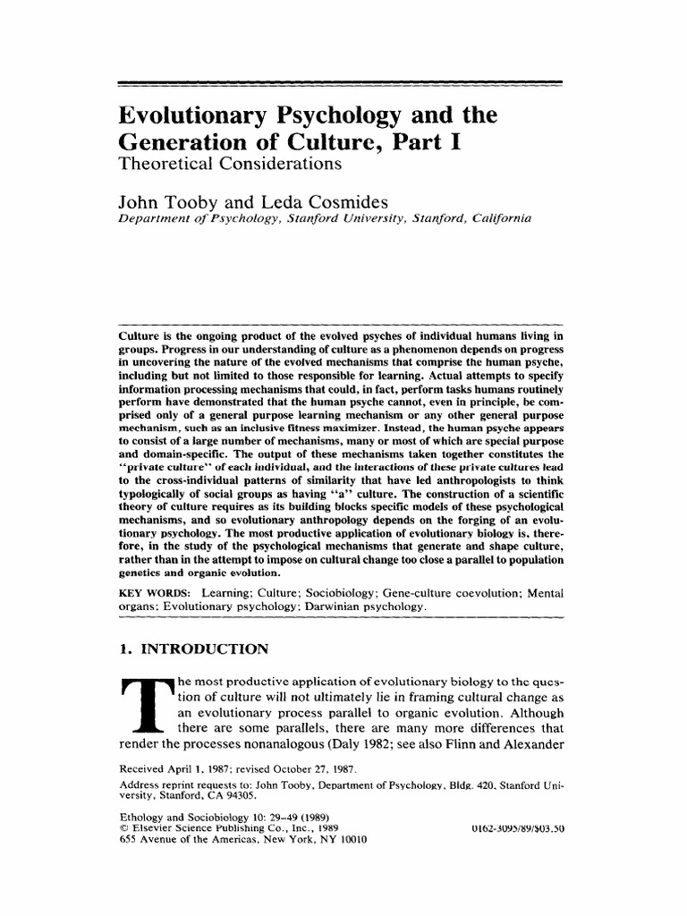 E S 1989 Cosmides Tooby Psych Culture | PDF | Psychology | Perception