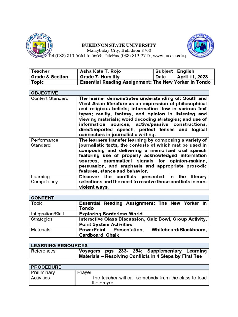 Rojo Asha Kate T. Lesson Plan | Download Free PDF | Learning | Human Communication