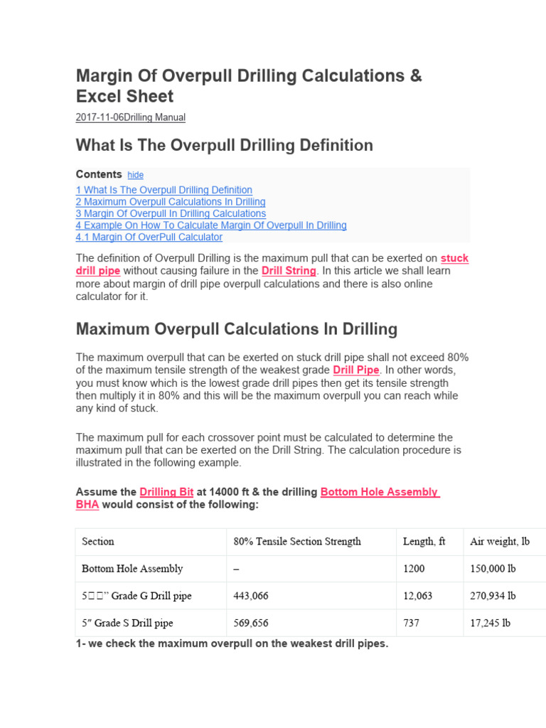 Margin of Overpull Drilling Calculations | PDF | Mechanical Engineering