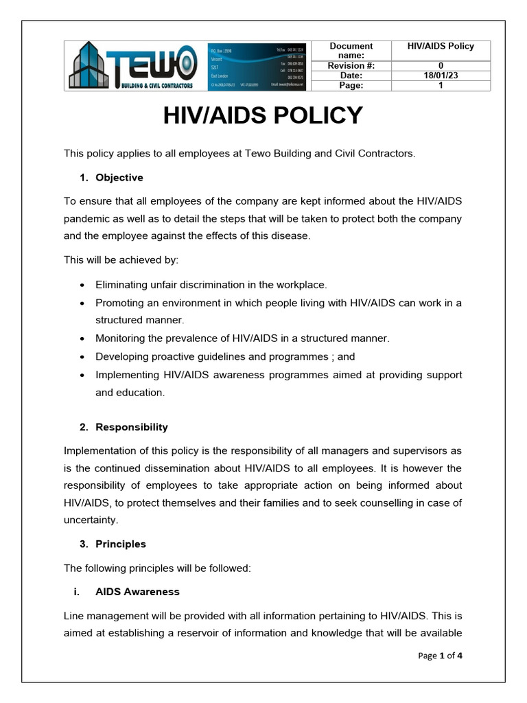 Hiv Aids Policy - Updated | PDF | Diagnosis Of Hiv/Aids | Employment