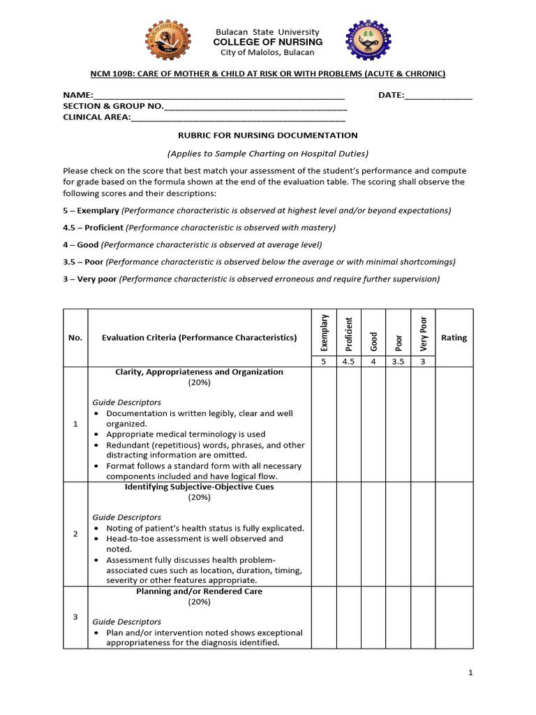 Nursing Documentation (Hospital Charting) Rubric | PDF | Rubric ...