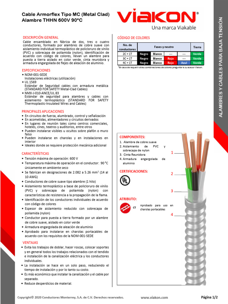 Cable-Armorflex Viakon | Descargar gratis PDF | Conductor electrico ...