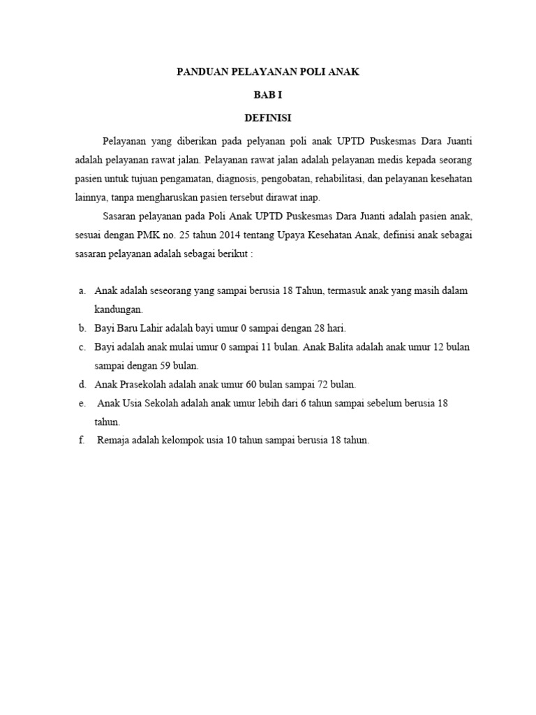 Panduan Pelayanan Poli Anak | PDF | Pengembangan Diri | Kesehatan Holistik