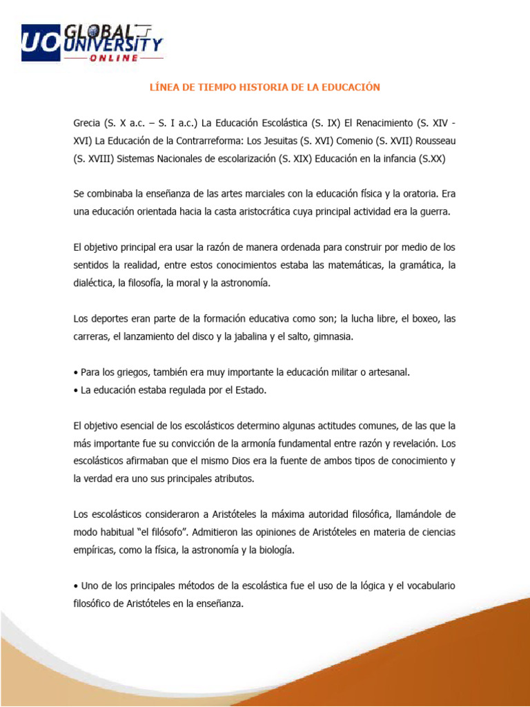 Linea de Tiempo Historia de La Educación | PDF | Aristóteles | Conocimiento