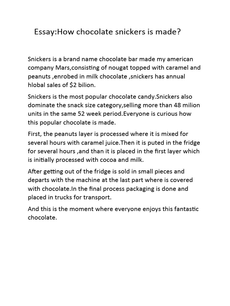 Essay:How Chocolate Snickers Is Made? | PDF