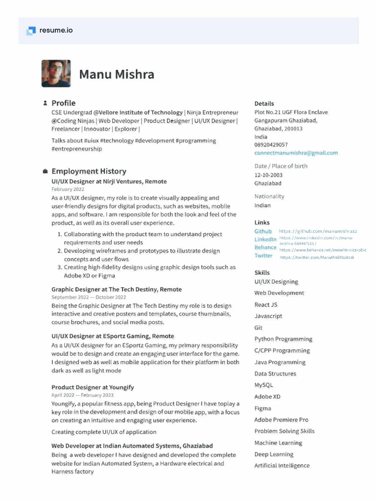 Manu Mishra Resume 2023 | PDF | User Interface | Graphic Design Manu Mishra Resume 2023 | PDF | User Interface | Graphic Design