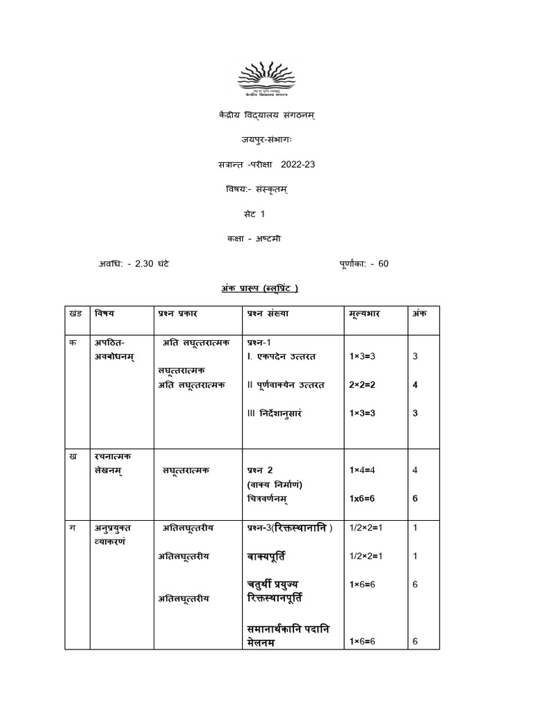 Sanskrit-Viii BP Set-1 | PDF
