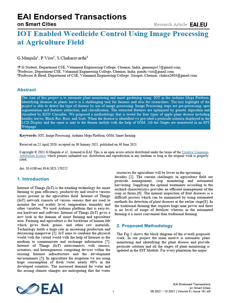 Eai 30-6-2021 170252 | PDF | Internet Of Things | Agriculture