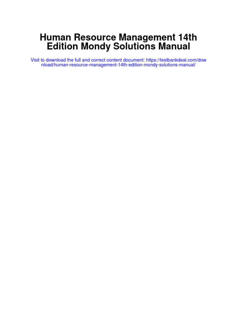 Human Resource Management 14th Edition Mondy Solutions Manual Pdf